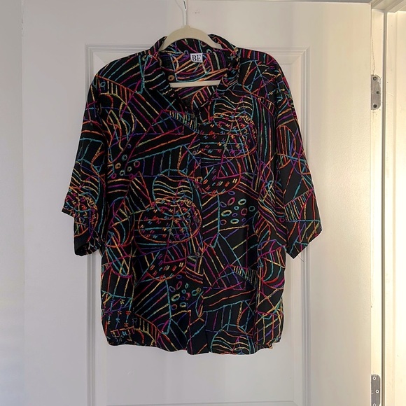 Basic Editions | Tops | Be Woman Black Multicolor Abstract Buttonup Shirt Oversized Art Print ...